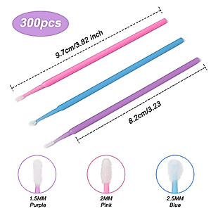 Shintop 300pcs Micro Applicator Brushes, Disposable Eyelash Extension Brushes for Makeup, Oral and Dental (Purple+Blue+Pink)
