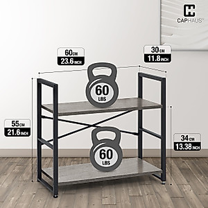 CAPHAUS 2 Tier Small Bookshelf, 24 Inch Width Free Standing Shelf, Bookcase Shelf Storage Organizer, Industrial Book Shelves for Home Office, Living Room, Dark Grey Shelves & Metal Frame