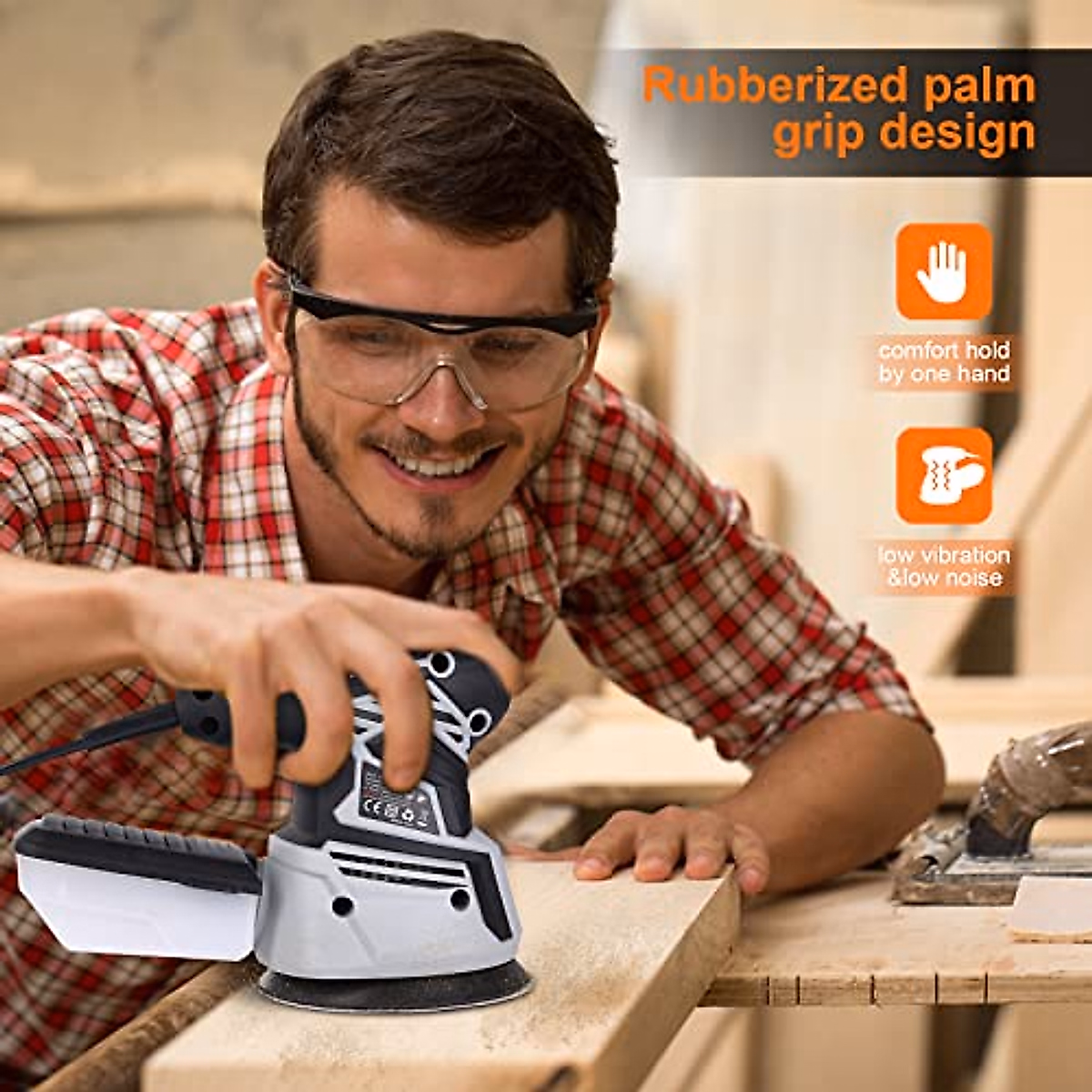 2.6A Random Orbital Sander,Towallmark 350W Orbital Sander with 6 Variable Speed,13000RPM Electric Sander with 12Pcs Sandpapers,1 Pcs Dust Box,Sander for Woodworking