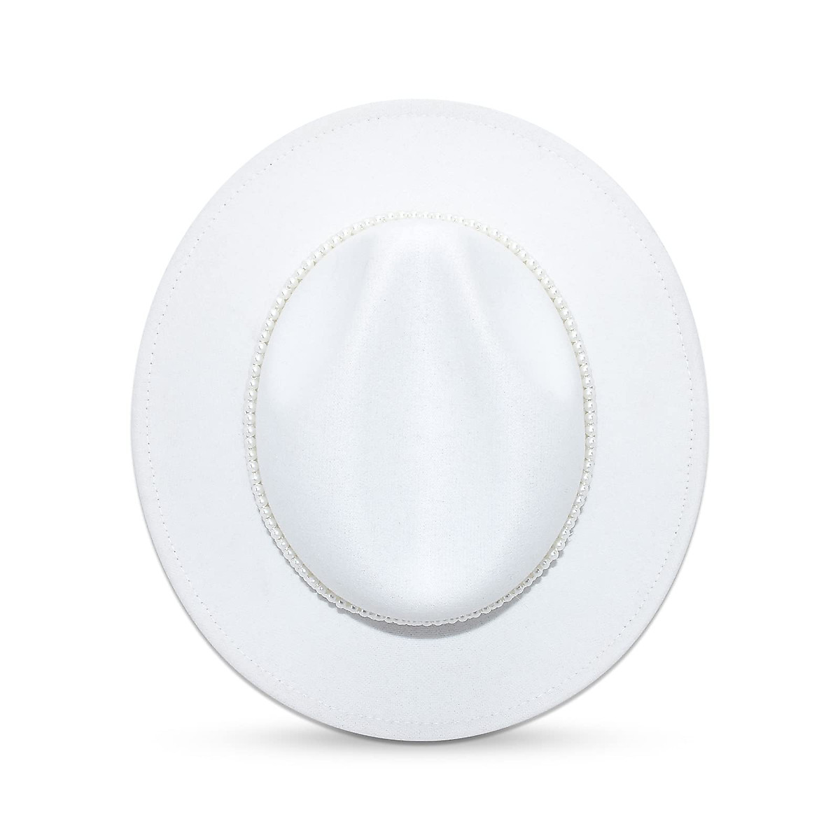 HUDANHUWEI Womens Wide Brim Fedora Hat with Pearl Band Lady Panama Hat A White