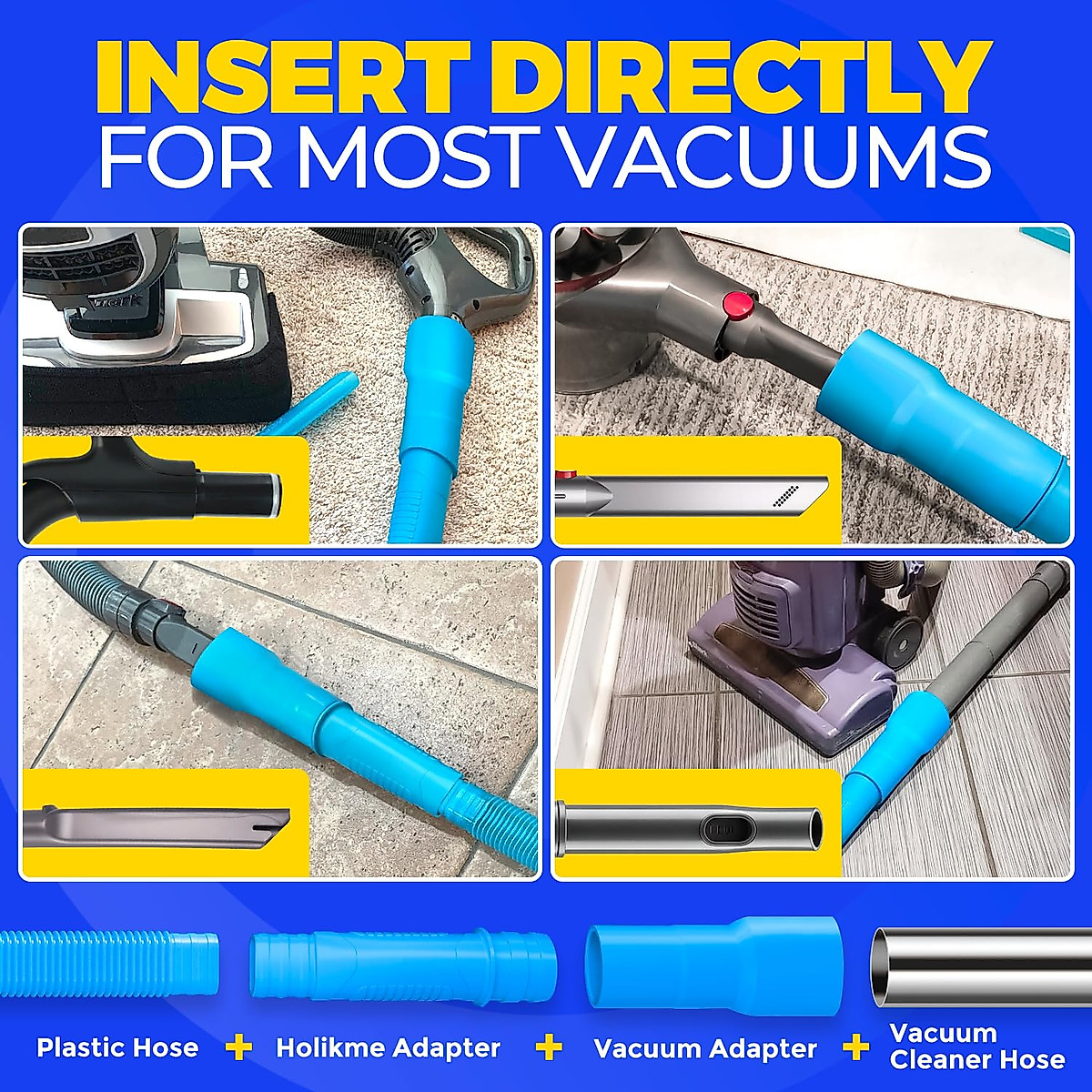 Holikme 2 Pieces Dryer Vent Cleaner Kit, Dryer Lint Vacuum Attachment and Flexible Dryer Lint Brush, Vacuum Hose Attachment Brush, Blue