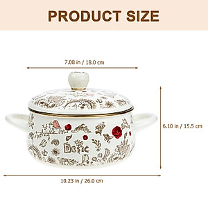 Yardwe Flower Enamel Stock Pot with Lid Cooking Pot Non Stick Soup Pot Casserole Pot Pasta Pot Sauce Pot with Handle for Kitchen 18cm