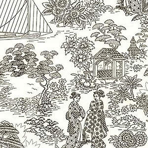 Zen Asian Geisha Toile White 100% Cotton Fabric by The Yard Fabric