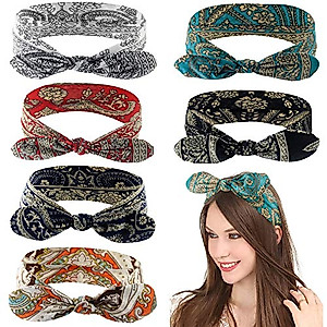 Carede Bandana Headband for Women Vintage Paisley Knot Headbands Bow Headband Elastic Cute Hair Band,Pack of 6