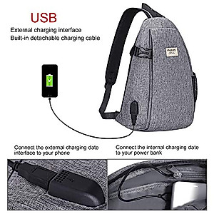 MOSISO Sling Backpack, Travel Hiking Daypack Folding Pocket Outdoor Rope Crossbody Shoulder Bag with USB Charging Port, Gray