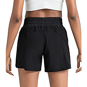 ZUTY 5" Athletic Running Shorts for Women with Zipper Pocket High Waisted Quick Dry Workout Gym Shorts with Liner Black L