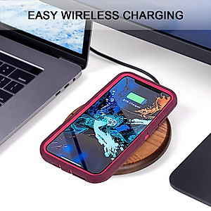 For iPhone 13 Pro Max Case with Full Body Protection, iPhone 12 Pro Max Case Heavy Duty Shockproof 3 in 1 Silicone Rubber with Hard PC Rugged Durable Phone Cover for 13ProMax 6.7 Inch. (Burgundy)