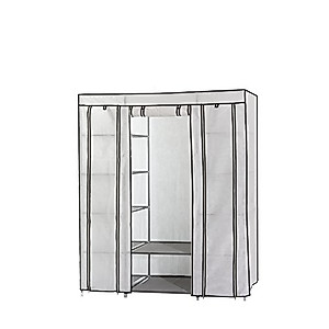 Dream Palace Portable White Fabric Wardrobe, Shelves, Covered Closet Rack, Sock Organizer, Hanger 59 inches