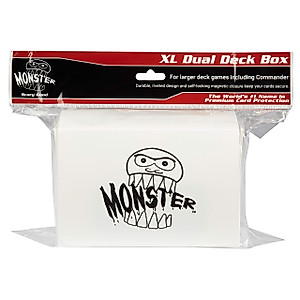 Monster Protectors XL Commander Magnetic Double Deck Storage Box (White) for Collectible Trading- Dual Compartments for up to 200 Cards- Standard & Smaller Size TCGs works with Yugioh MTG Pokémon