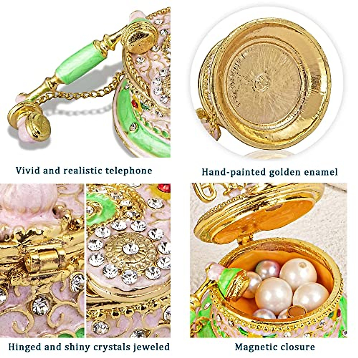 YU FENG Pineapple and Telephone Figurine Trinket Box Hinged Collectible