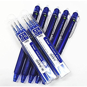 Pilot Frixion Ball Knock Retractable Erasable Gel Ink Pens,fine Point, - 0.5 mm - Blue Ink- Value Set of 5 & 6 Gel Ink Pen Refill Pack