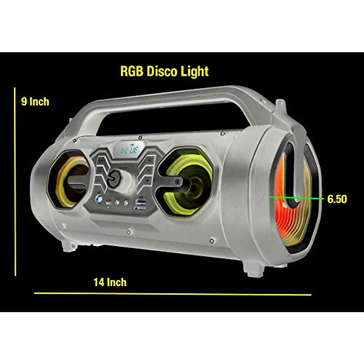 Boytone BT-16G Portable Bluetooth Boombox Speaker, Indoor/Outdoor, 25W, Loud Sound, Deeper Bass, EQ, 5" Subwoofer, 2 x 3 Tweeter, FM, 9H Playtime, USB, Micro SD, AUX, Microphone, Recording, LED Light