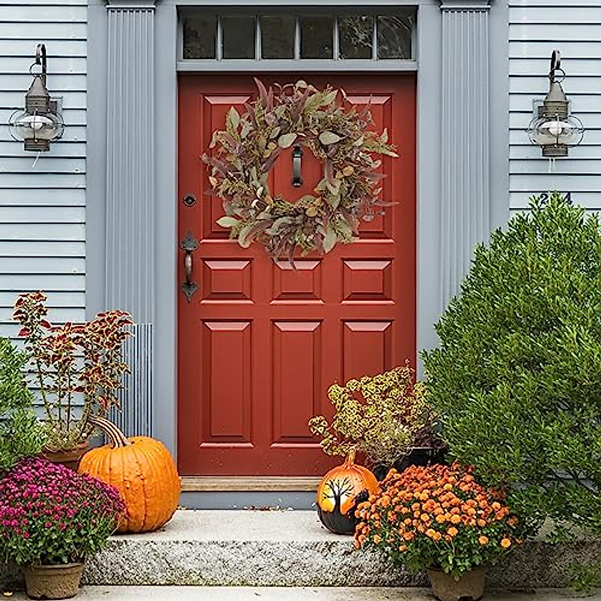 20" Fall Wreath for Front Door, Fall Leaves and Grain Wreath, Harvest Ear Wheat Wreath for Front Door Wedding Wall Home Thanksgiving Decoration Farmhouse Decoration