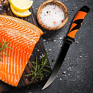 Pristis Professional Fishing Knife, 9 Inch Bait Knife for Filleting & Boning, Sharp 5Cr13MoV Stainless-steel Blade with Corrosion Resistant Coating, Non-slip Handles, Protective Nylon Sheath (Yellow)