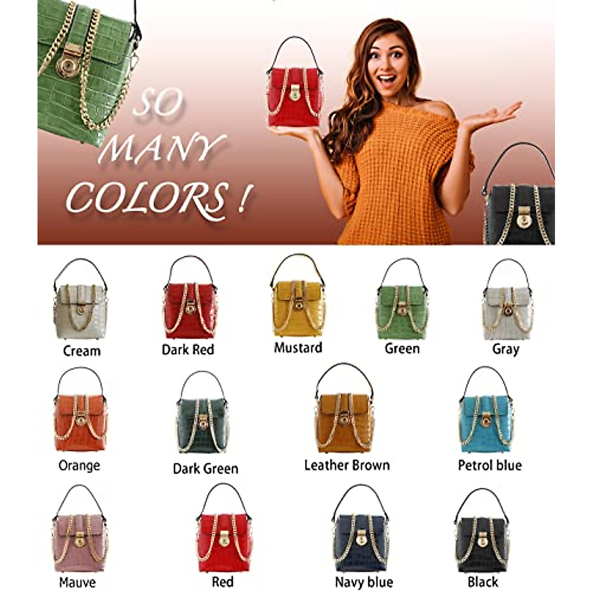 Women Handbag Leather Top handle Crossbody bag with Gold chain strap Elegant Purse for Evening and everyday Gift for Women Handmade Made in Italy (Mustard)