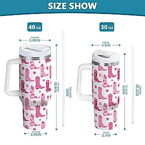 ARGTILDN 40 oz Tumbler Western Cowboy Boots Flowers Insulated Travel Mug with Handle and Straw Lid Stainless Steel Vacuum Coffee Cup Tea Beverage Container Water Bottles for Car Sports office