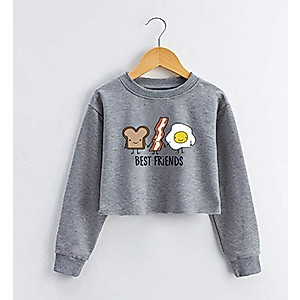 XLXUXU Girls Crop Tops Sweatshirts Kids Cute Long Sleeve Printings Fashion Pullover Shirt Best Friends Grey