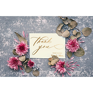 Better Office Products 50 Pack Wedding Thank You Cards in Metallic Gold with Envelopes, Thank You From The New Mr and Mrs, 4 x 6 Inch, Blank Cards, 50 Count Boxed Set