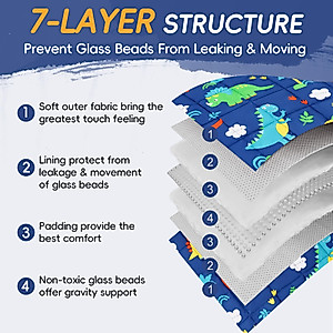 ROKDUK Weighted Blanket Kids 3 Pounds 36x48 in 100% Oeko-Tex Breathable Microfiber 1200TC Toddler Weighted Blanket Non-Toxic Glass Beads Small Heavy Blanket Throw Cartoon Printed Dark Blue Dinosaur