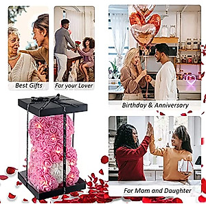 U UQUI Rose Bear Gifts for Her, Flower Bear Rose Teddy Bear with Box Lights Necklace Balloon Card, Cute Romantic I Love You Anniversary Birthday Gifts & Decorations