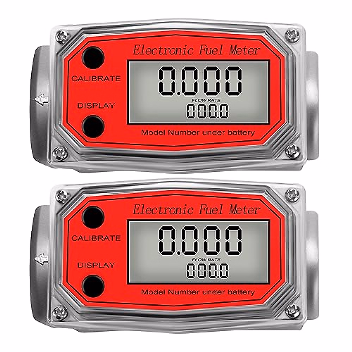 XAXAX Water Flow Meter, Aluminum Alloy Digital Flow Meter, LCD Electronic Fuel Meter Flowmeter, NPT Counter Petrol Methanol Water,Gallon, QTS, PTS, L, m³(2Pcs Red Flowmeter)