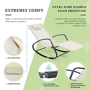 WeCooper Lounge Chair, Outdoor Patio Chaise Lounges with Detachable Pillow for Lawn, Pool Lounge Chairs Beige, Twin Pack