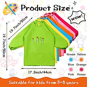 Geyoga 6 Pcs Art Smock for Kids Colorful Painting Artist Smock Waterproof Apron Toddler Full Coverage Long Sleeve Apron with Pocket for School Class, for Age 3 to 8