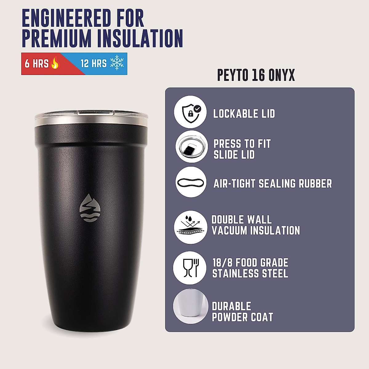 Personalized Photo Engraved Engraved Insulated Tumbler, Name Engraved Tumbler 16 oz. Stainless-Steel Travel Mug with Slide Lid, Custom Design Christmas Gift (Peyto 16) (Onyx)