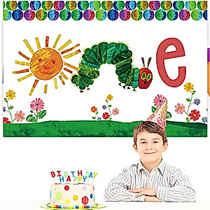 Cartoon Very Hungry Little Green Caterpillar Happy Birthday Banner Backdrop Photo Studio Booth Props Insects Theme Decor for Baby Shower 1st Birthday Party Background Supplies Favors Decorations