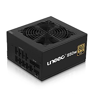 Uneec 850 Watt Power Supply 80 Plus Gold Fully Modular PC ATX Computer PSU 850W with UL CE Quality Standards, Quiet Cooling Fan, Supports Gaming STI Crossfire Game, Dual CPU, Active PFC Auto Adapter