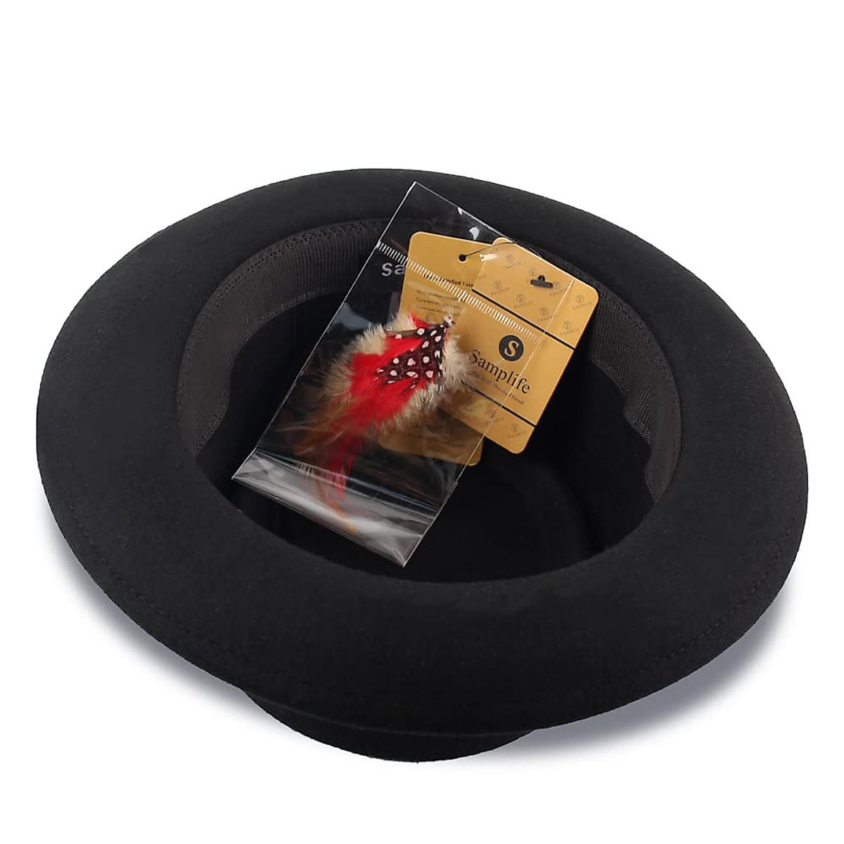 Pork Pie Hat for Men/Women Wool Felt Fedora Boater Porkpie Flat Top Derby Black