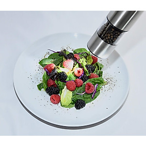 Electric Pepper Grinder or Salt Grinder – Battery Operated Automatic Spice Grinder - Pepper Mill with Light and Adjustable Ceramic Grinder by Velvastar