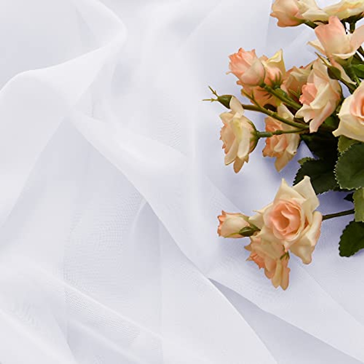 Hiasan White Sheer Curtains for Bedroom with Tiebacks, Lightweight Airy Breathable Voile Drapes Light Filtering Rod Pocket Window Curtains for Living Room, Nursery, W52 x L63, 2 Soft Panels