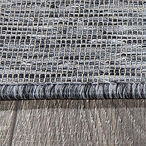 Machine Washable Tonal Design Jute Back 5x7 Reversible Indoor/Outdoor Area Rug for Patio, Living Room, Bedroom, Office, Dining Room, 5'3" x 6'11", Gray