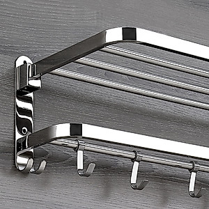 Bathroom Shelf Wall Floating Bathroom Bathroom Towel Shelf with Foldable Towel Bar Holder and Towel Hooks Wall Mounted Multifunctional Double Towel Bars Brushed Nickel Floating Shelves Corner Shower