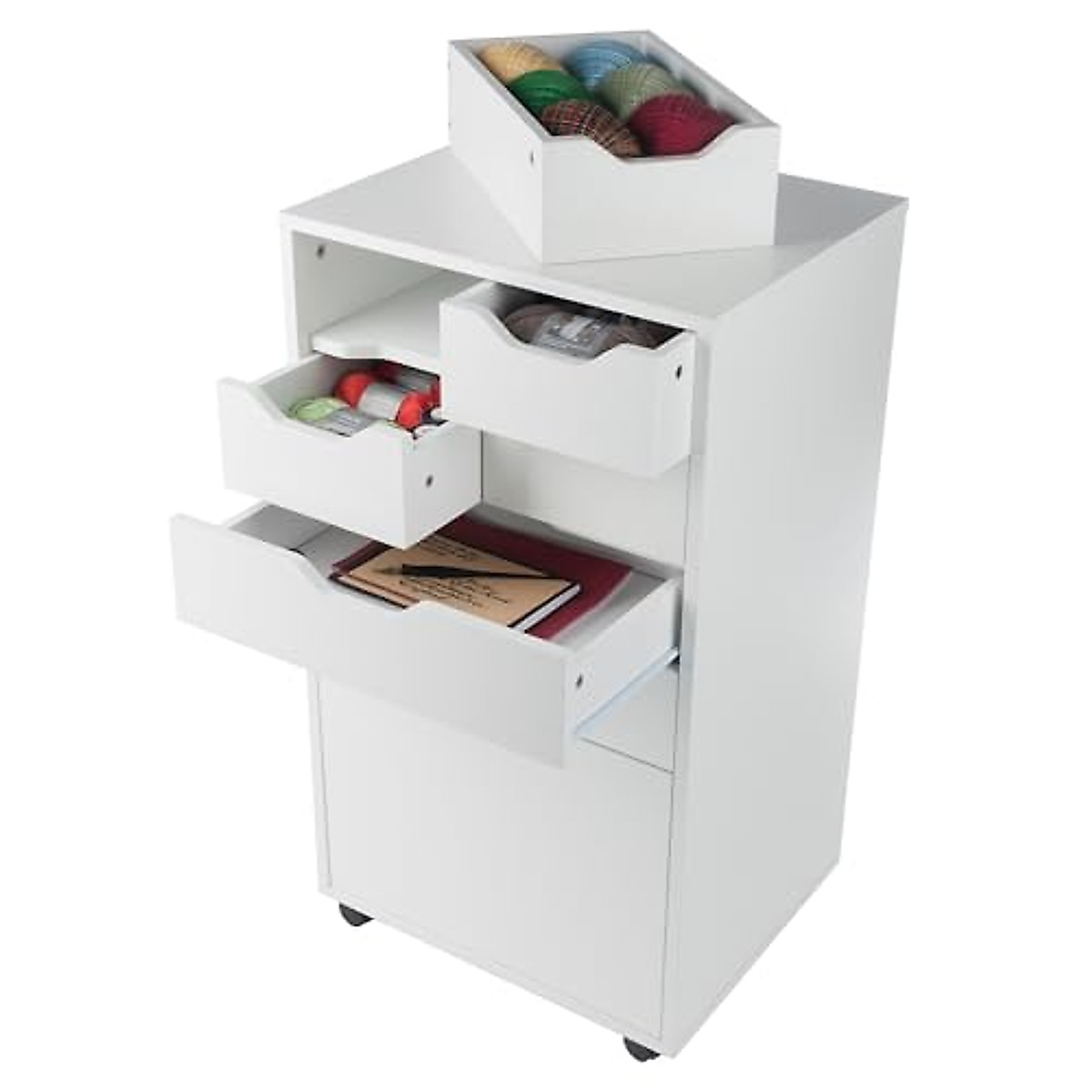 Winsome Halifax Bins & Drawers Multi-Storage Tall Mobile Cabinet, White