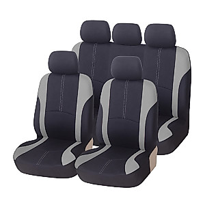 AICEL 9 Piece Car Seat Covers Full Set, Front and Rear Split Bench Auto Seat Protectors, Universal Two-Tone Washable Automotive Seat Covers (Gray)