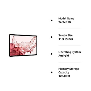 SAMSUNG Samsung Galaxy Tab S8 Android Tablet, 11' LCD Screen, 128GB Storage, Qualcomm Snapdragon, S Pen Included, All-Day Battery Ultra Wide Camera, DeX Productivity, Pink Gold (Renewed)