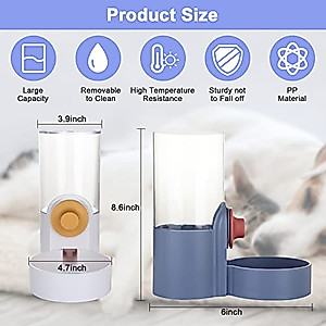 Automatic Food Feeder Water Dispenser, Removable Cage Hanging Food Water Bowl Bottle for Pet Dog Cat, Gravity Auto Food Feeder Waterer for Small Animals, Cat, Rabbit, Bird, Puppy (Waterer, Blue)