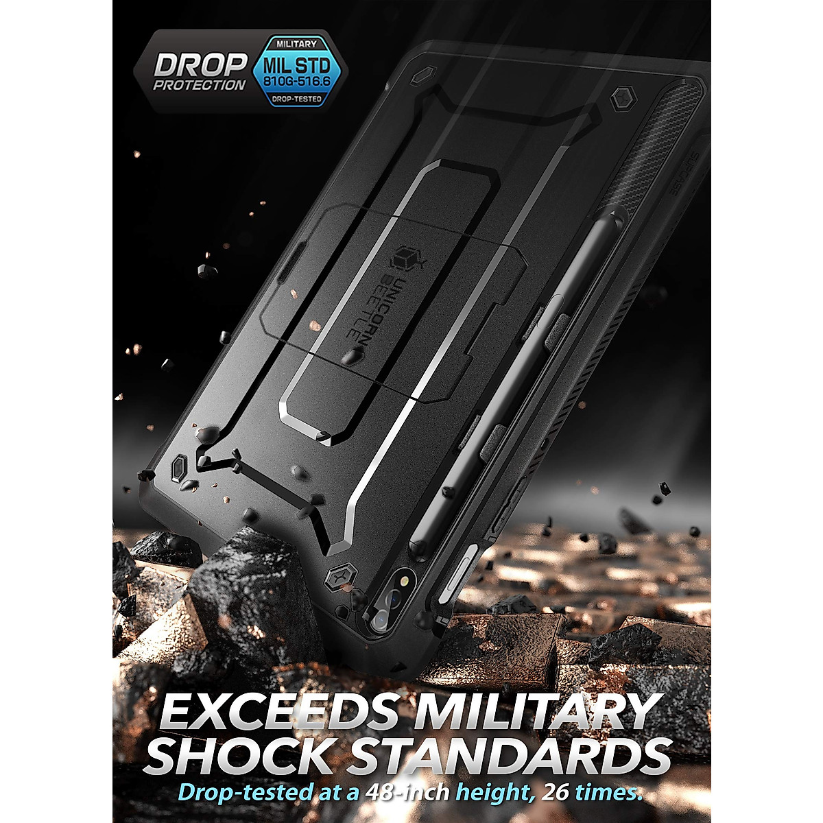 SUPCASE Unicorn Beetle Pro Series Case Designed for Samsung Galaxy Tab S8 (2022) / Galaxy Tab S7 (2020), with Built-in Screen Protector & S Pen Holder Full-Body Rugged Heavy Duty Case (Black)