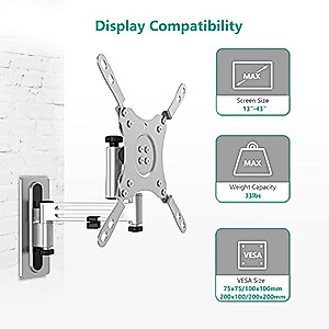 WALI RV TV Mount, Lockable TV Wall Mount for Camper Trailer Motor Home, Full Motion Anti-Vibration Arm for 13-43 inch LED, LCD Flat Screens and Monitors, up to 33lbs (1343LK)