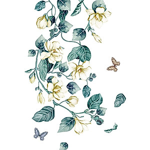 Amaonm Removable DIY 3D Blue Flower Vine White Floral Leaf Art Decor Kids Room Wall Sticker Girls Teens Bedroom Living Room Wall Decals Nursery Rooms Walls Mural Peel Stick Decor 4 Sheets of 12"x18"