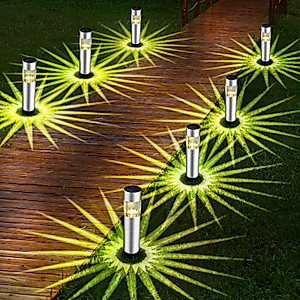 pearlstar Solar Outdoor Lights,10 Pack Waterproof Stainless Steel Solar Stake Lights,Solar Light Outside for Pathway,Path, Walkway, Driveway, Yard, Patio, Garden Decor（Warm White）