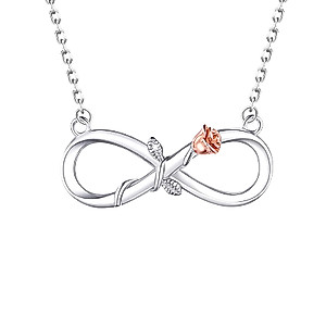 SEIRAA Tale as Old as Time Jewelry Rose Flower Pendant Necklace Fairytale Gifts (Rose Flower Necklace)