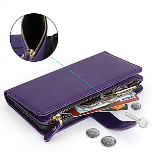 Jaorty Crossbody Case for iPhone 15 Pro Max, Purple with Strap Lanyard, Magnetic Flip Leather Wallet Case for Women, 6.7"
