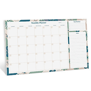 Rileys & Co Monthly Planner Desk Pad, Undated Planner Calendar with 52 Tearaway Sheets, Wide To Do Planner Notepad with Top Priorities and Notes, 16.5 x 11.4 Inches (Floral)