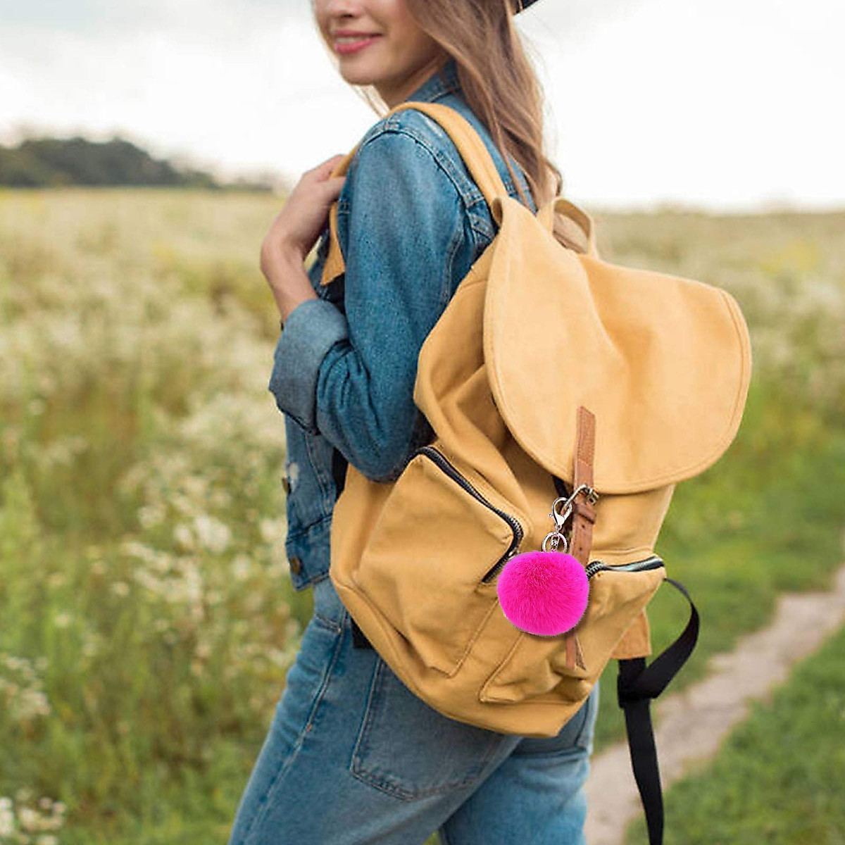 Cityelf Cute Faux Rabbit Fur Ball Pom Pom Keychain Car Key Ring Handbag Tote Bag Pendant Purse Charm (BLACK)