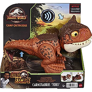 Mattel Jurassic World Camp Cretaceous Action Figure, Chompin’ Carnotaurus Toro Dinosaur Toy with Chimping & Other Motion