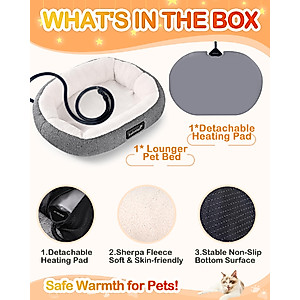 Hesiwondoo Heated Cat Bed Indoor with Adjustable Temperature Control, Heated Pet Bed for Small Dogs Auto Shutoff Soft & Cozy Donut Design, Waterproof & Flame-Retardant, Machine-Washable Cover