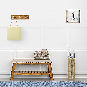 Ibluelover Wooden Coat Rack Wall Mounted, Self Adhesive Coat Hook Hanger, Entryway Wall Door Coat Hat Hanger Rail Organizer with 3 Hooks for Bathroom Bedroom Closet Room Kitchen Mudroom